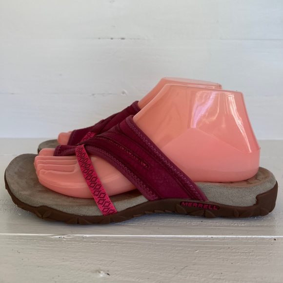 Merrell | Shoes | Merrell Red Pink Terran Post Ii Sandals Slip On Fuchs ...
